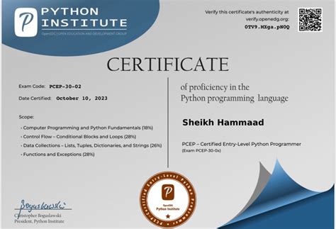 Pcep Pythoncertification Pythonprogramming Careergrowth Sheikh Hammaad