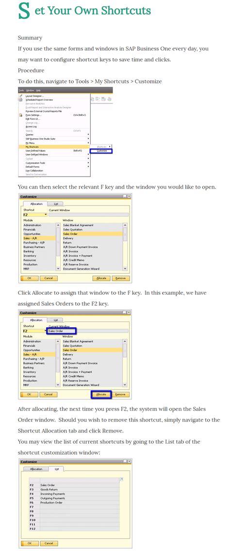 How To Set User Own Shortcuts In Sap B1 Sap Community