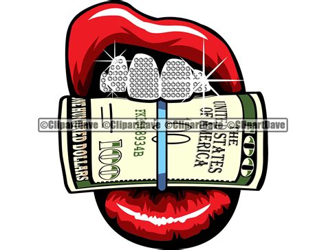 Lips Diamond Teeth Biting Money Roll Svg Design Bite 100 Etsy