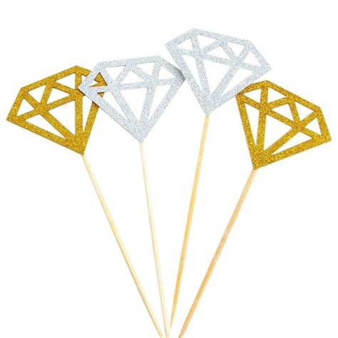 60 Pack Glitter Diamond Cakes Toppers Cupcake Toppers Decor For Bridal