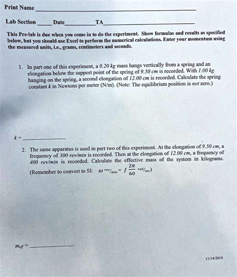 Solved Print Name Lab Section Date Ta This Pre Lab Is Due When You Come In To Do The