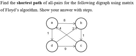 Solved Find The Shortest Path Of All Pairs For The Following Chegg