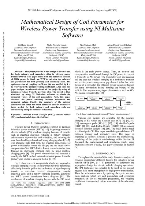 Pdf Mathematical Design Of Coil Parameter For Wireless Power Transfer
