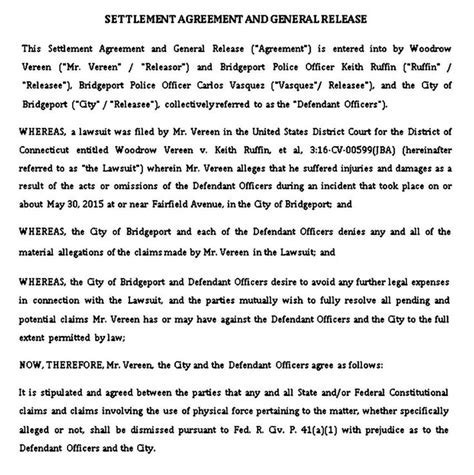Settlement And Release Agreement Sample Template