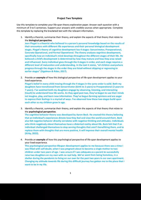 Lifespan Development Project Two Answer Key Southern New Hampshire University Edubirdie