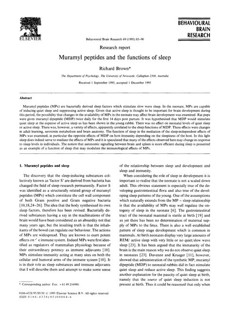 Pdf Muramyl Peptides And The Functions Of Sleep