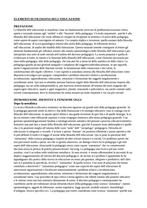 Riassunto Elementi Di Filosofia Delleducazione Docsity