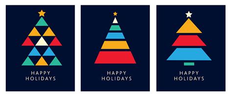 간단한 기하학적 크리스마스 트리 모양해피 홀리데이 인사말 카드 플랫 디자인 템플릿 세트 크리스마스에 대한 스톡 벡터 아트 및 기타 이미지 크리스마스 단순함 단일