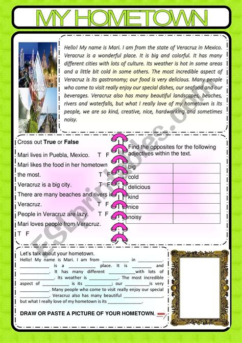 MY HOMETOWN ESL Worksheet By Maricholi3333