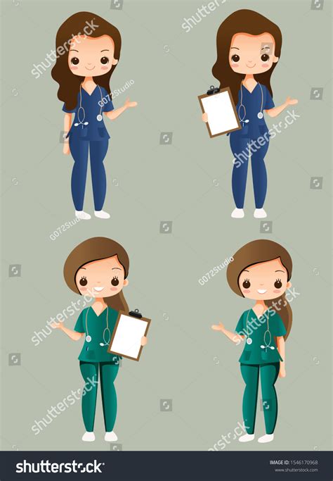 Cute Nurse Cartoon Character Collection Setvector Stock Vector Royalty