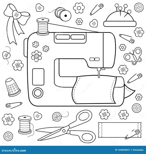 Outils Et équipement De Couture De Projet Page De Livre De Coloriage Illustration de Vecteur