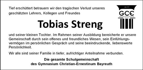 Traueranzeigen Von Tobias Streng Nordbayerischer Kurier