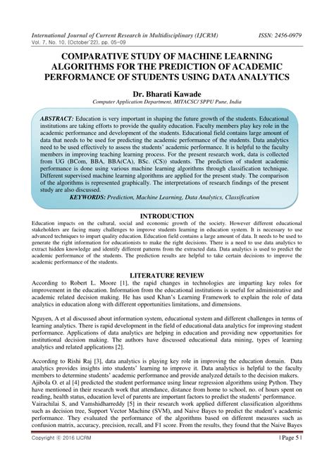 PDF COMPARATIVE STUDY OF MACHINE LEARNING ALGORITHMS FOR THE PREDICTION OF ACADEMIC