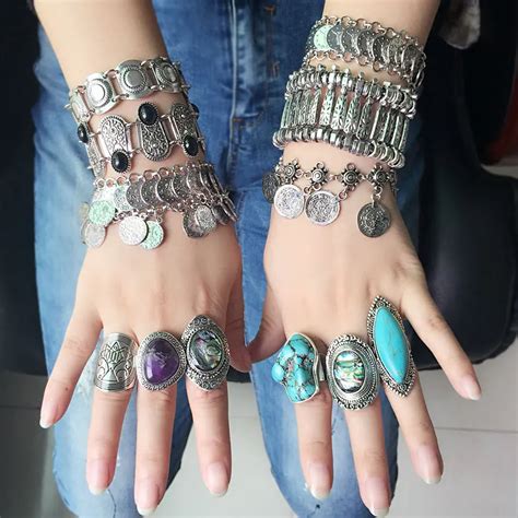 Yumfeel Tibetan Silver Plated Bracelet Jewelry Gypsy Coin Carving