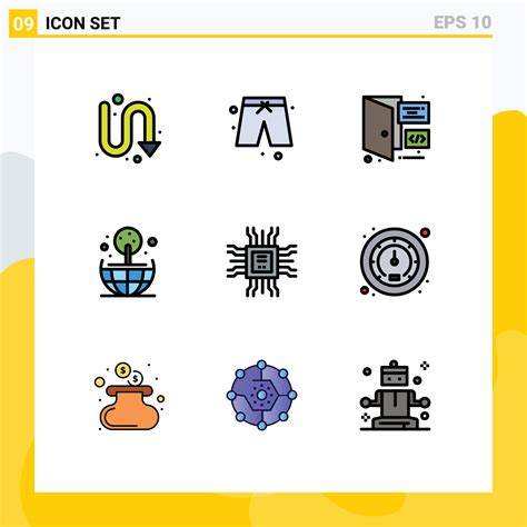 Set Of 9 Modern Ui Icons Symbols Signs For Technology Cpu Coding Book