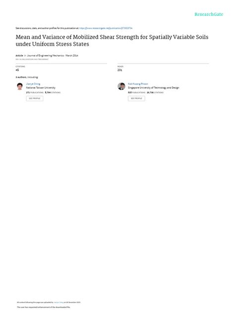Model For Spatial Variability 13 Pdf Finite Element Method Shear Stress