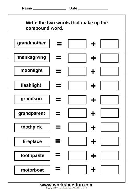 Compound Words Worksheets For 2nd Grade