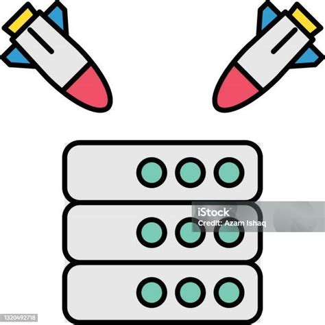 漏洞掃描 Cocnept Ddos 攻擊向量顏色圖示設計 資料中心和白色背景上的 Web 託管符號 逃避防火牆或 Ids 和蜂蜜機器人庫存插圖