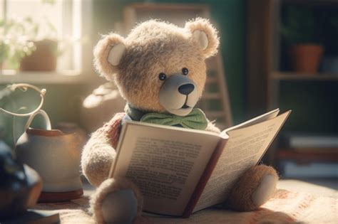 Premium Ai Image Plush Teddy Bear Literature Reader Generate Ai