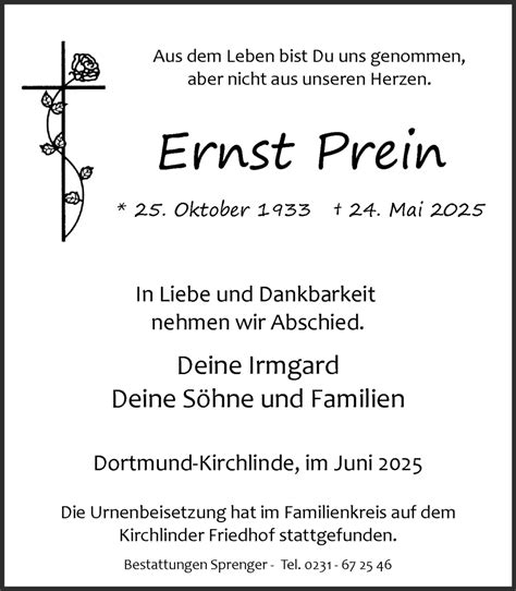 Traueranzeigen Von Ernst Prein Sich Erinnernde