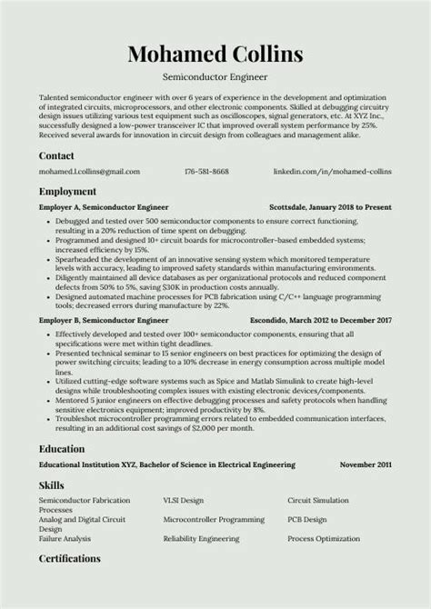 Semiconductor Engineer Resume Cv Example And Writing Guide