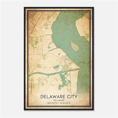 Vintage Delaware City Delaware Map Poster Delaware City De City Road
