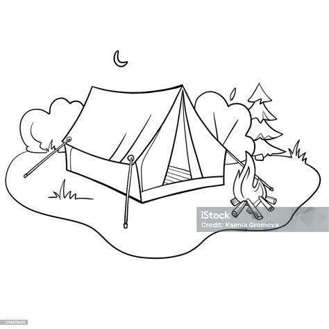露營帳篷在森林咆哮線性插圖在白色背景在森林裡休息徒步旅行露營向量圖形及更多俄羅斯圖片 俄羅斯 健康的生活方式 側影 Istock