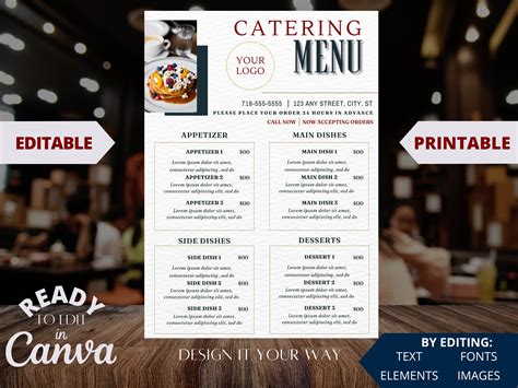 Editable Restaurant Menu Template Full Catering Menu Menu Etsy