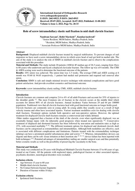 Pdf Role Of Screw Intramedullary Elastic Nail Fixation In Mid Shaft