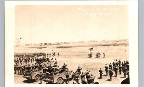 Ww2 Soldiers Passing Review Camp Cooke Ca Real Photo Postcard Rppc War