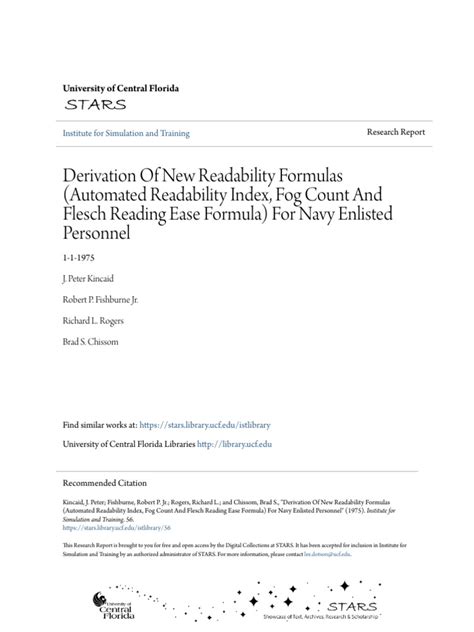 Derivation Of New Readability Formulas Automated Readability Index Pdf Reading Process