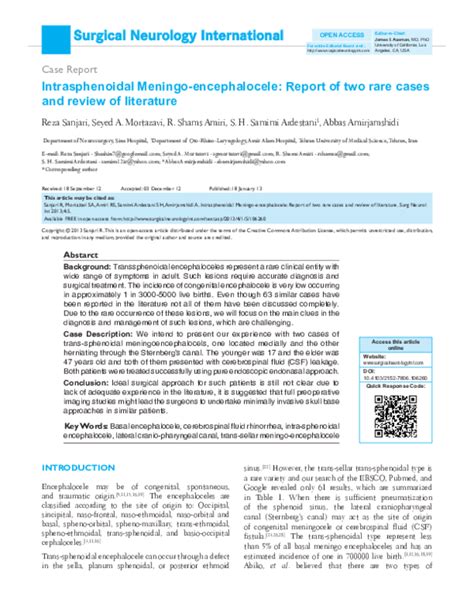 Pdf Intrasphenoidal Meningo Encephalocele Report Of Two Rare Cases