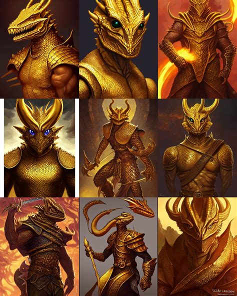 Golden Dragonborn Viking Character Art Portrait Man Stable Diffusion OpenArt