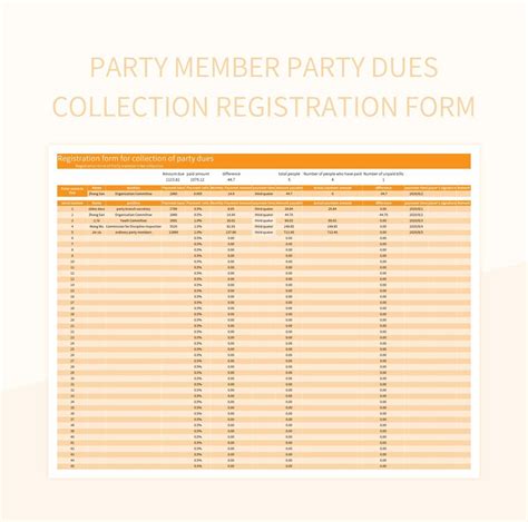 Party Member Party Dues Collection Registration Form Excel Template And