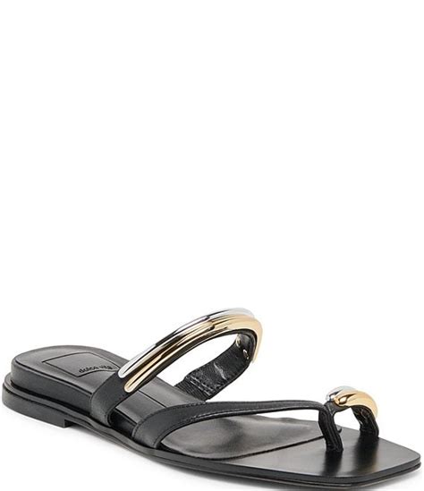 Dolce Vita Tarina Leather Strap Gold Hardware Detail Slip On Sandals