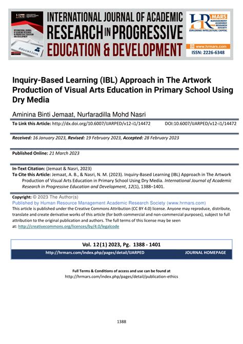 Pdf Inquiry Based Learning Ibl Approach In The Artwork Production Of Visual Arts Education