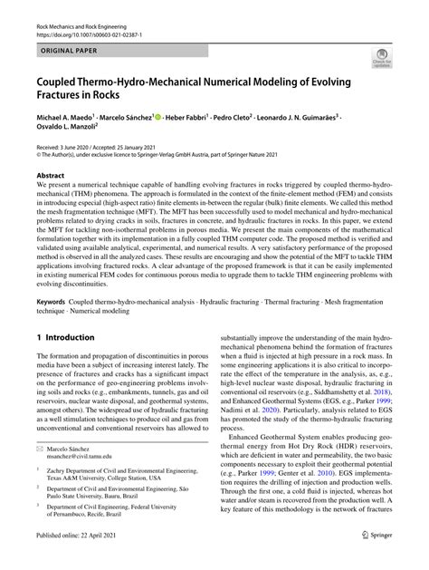 PDF Coupled Thermo Hydro Mechanical Numerical Modeling Of Evolving