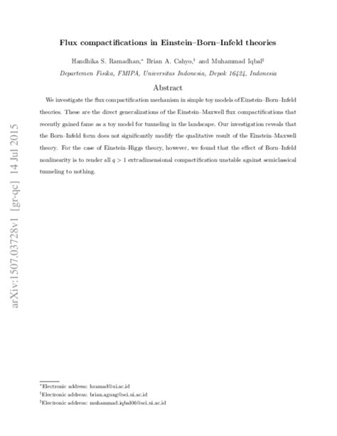 Pdf Flux Compactifications In Einstein Born Infeld Theories