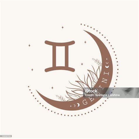 Astrological Gemini Zodiac Sign Horoscope Icon In Boho Minimalist Style