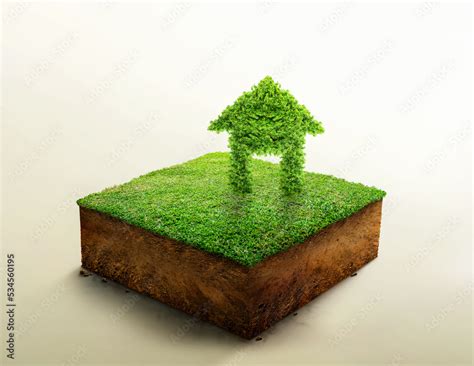 Green Bush Symbol In The Shape Of A House On Cubicle Soil And Geology