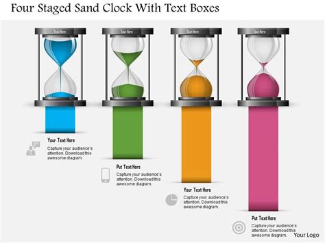 Four Staged Sand Clock With Text Boxes Powerpoint Template PowerPoint Presentation Slides