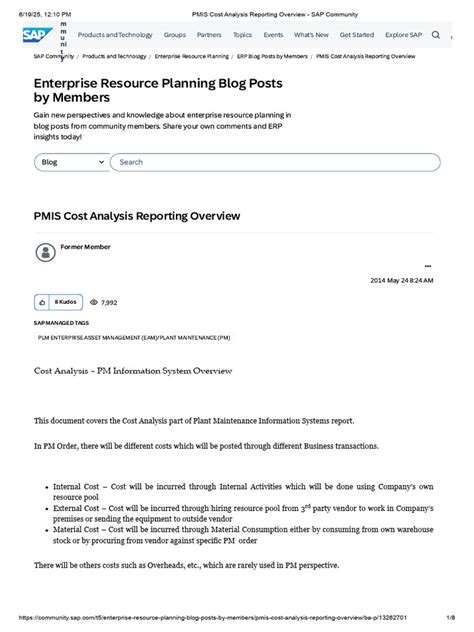 Pmis Cost Analysis Reporting Overview Sap Community Pdf