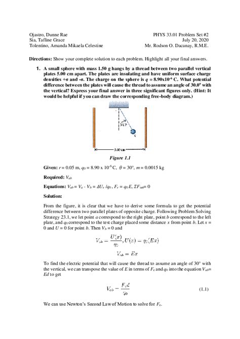 Pdf Electrostatics Problem Set 2