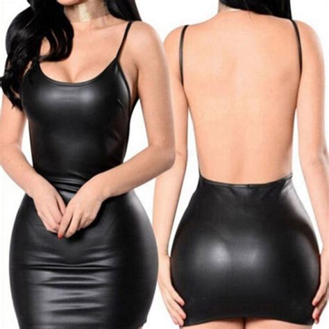 Sexy Dress Backless Club Party Short Dress Solid Wet Look Latex Bodycon