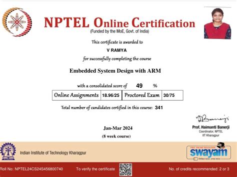 Completed Nptels Embedded System Design With Arm And Vlsi Signal Processing At The Same