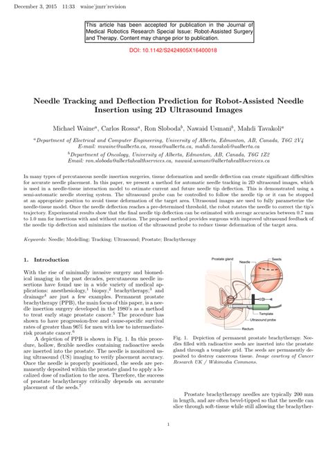 Pdf Needle Tracking And Deflection Prediction For Robot Assisted Needle Insertion Using 2d