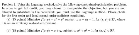 solved problem 1 using the lagrange method solve the