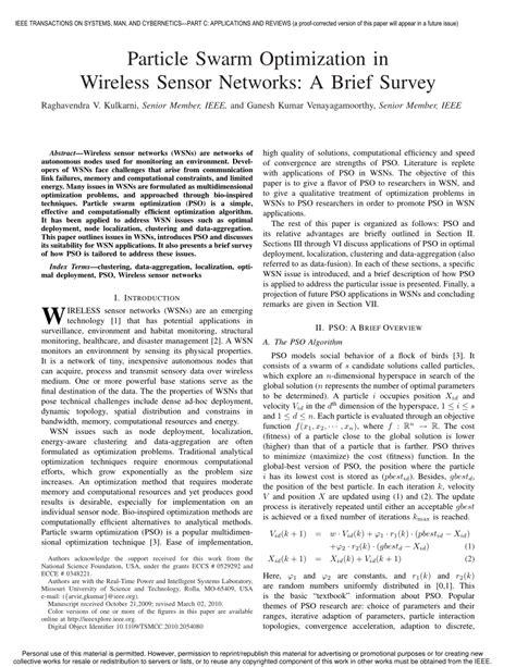 pdf particle swarm optimization in wireless sensor networks a brief