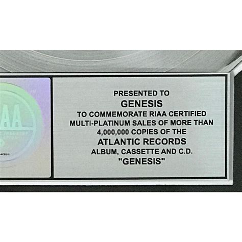 Genesis Self Titled Riaa 4x Multi Platinum Album