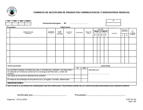 F Dt 0103 Formato De Recepcion De Productos Pdf